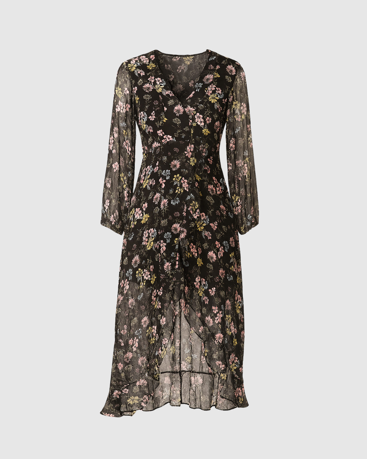 Asymmetrical Hem Long Sleeve Maxi - Black Floral – Belle & Bloom
