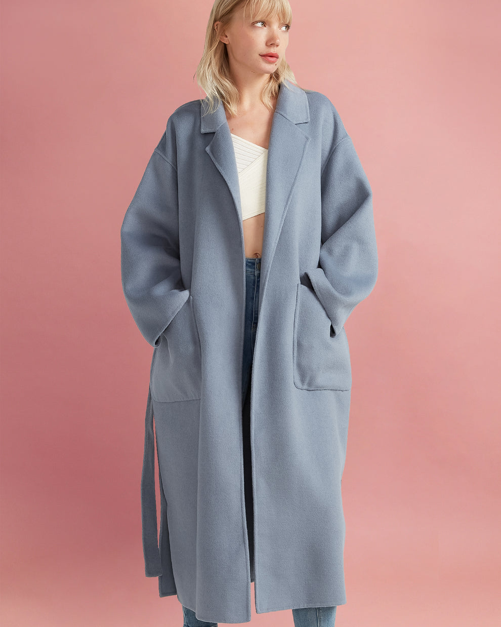 Wide Awake Split Hem Wool Blend Overcoat - Denim Blue – Belle & Bloom