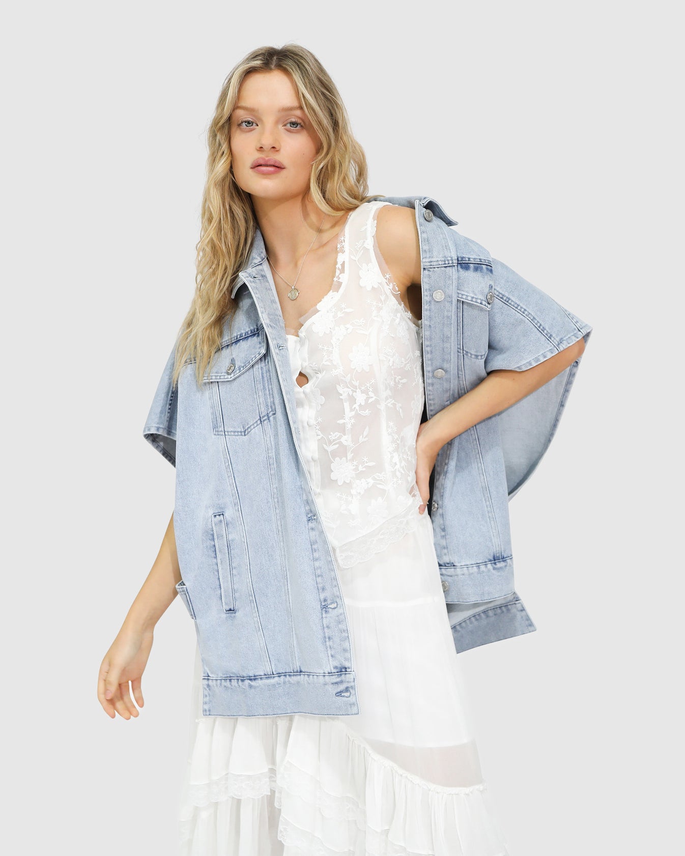 California Soul Oversized Denim Vest - Stonewash – Belle & Bloom