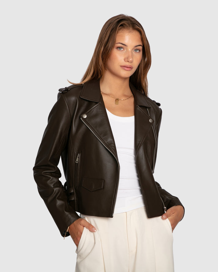 Just Friends Leather Jacket - Chocolate – Belle & Bloom