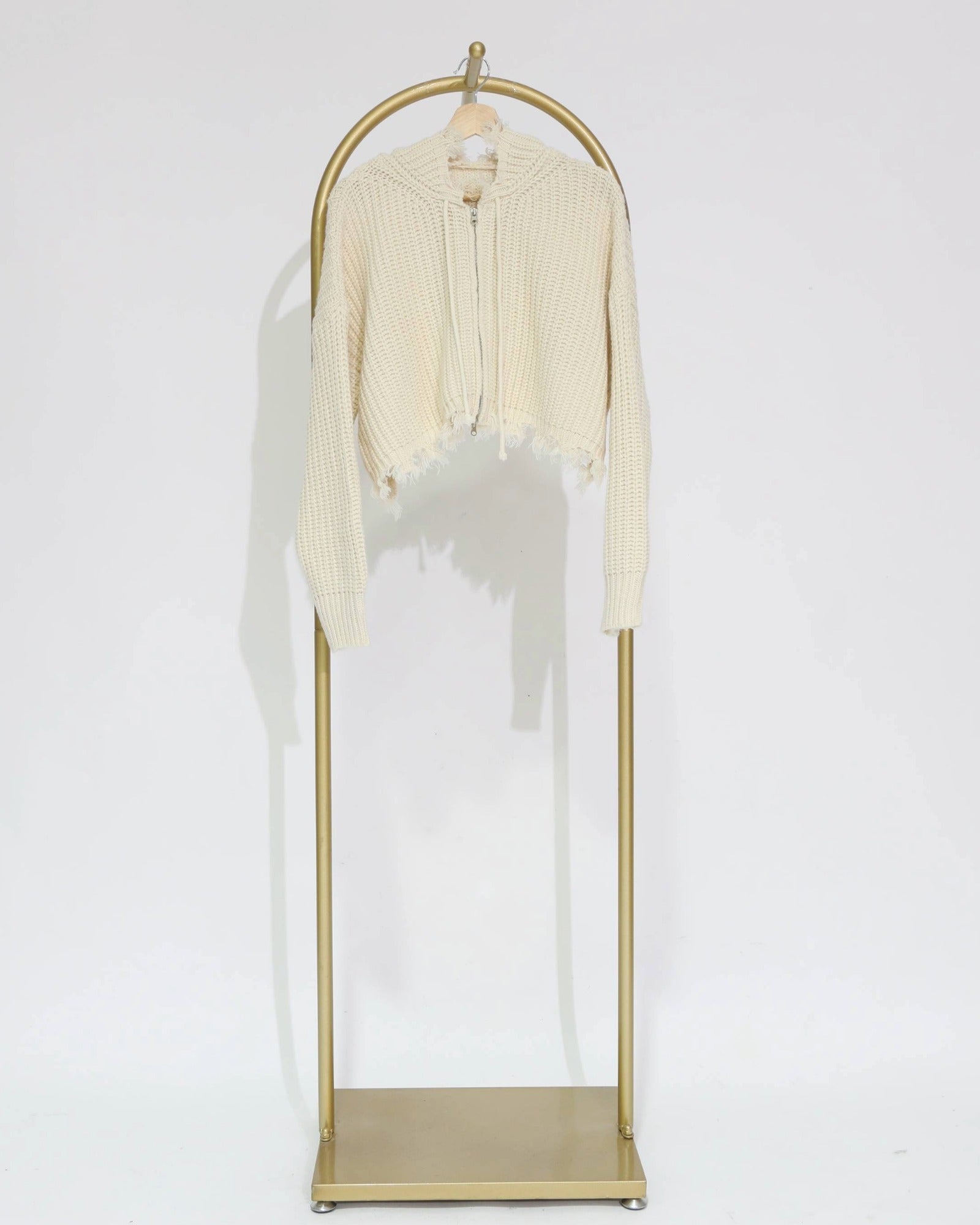 Frayed Hem Knit Hoodie - Cream – Belle & Bloom