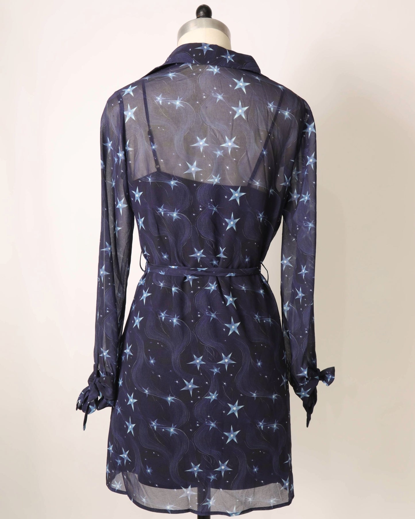 Sheer Star Print Tie-Waist Shirt Dress - Navy – Belle & Bloom