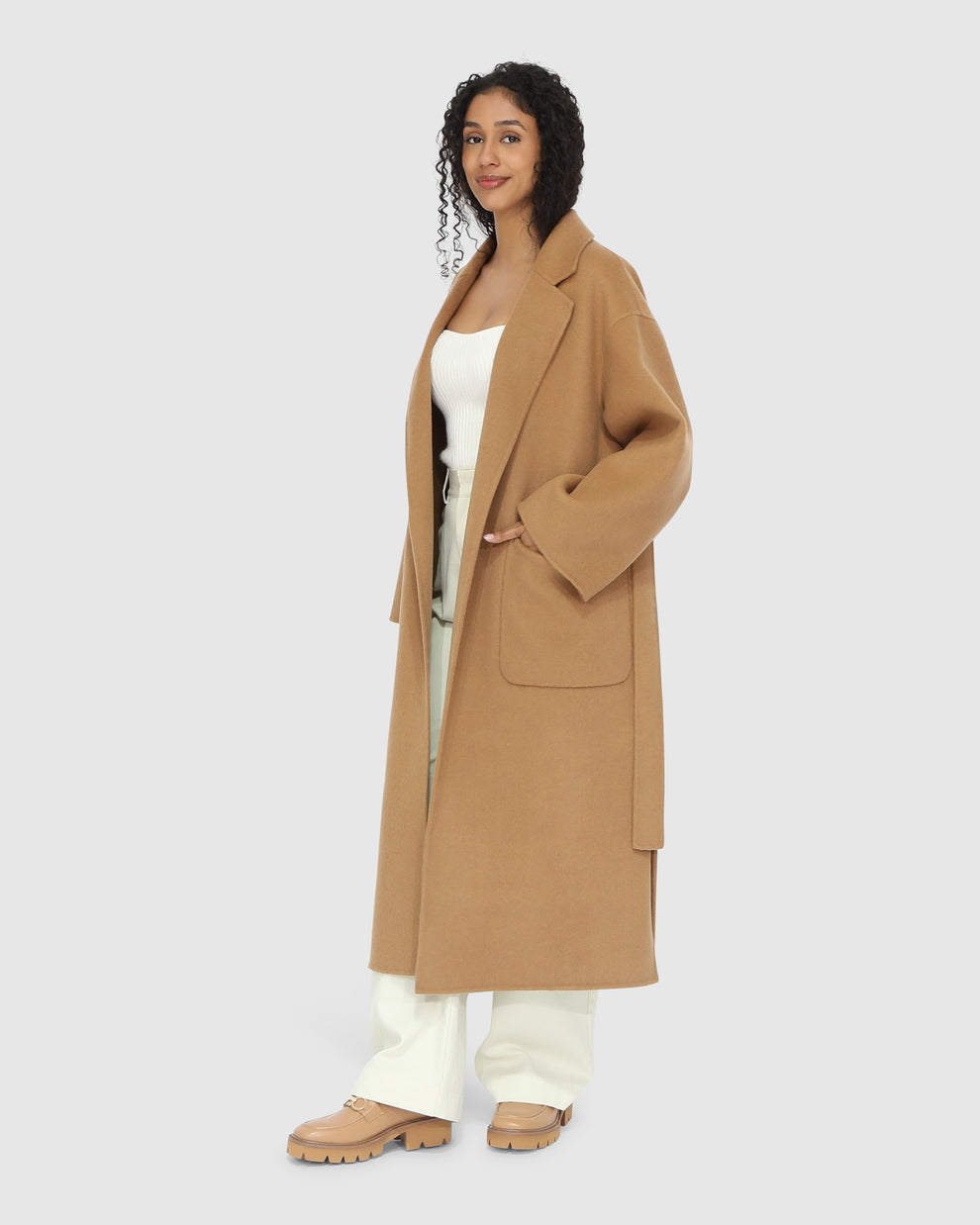Wide Awake Wool Blend Split Hem Overcoat - Camel – Belle & Bloom