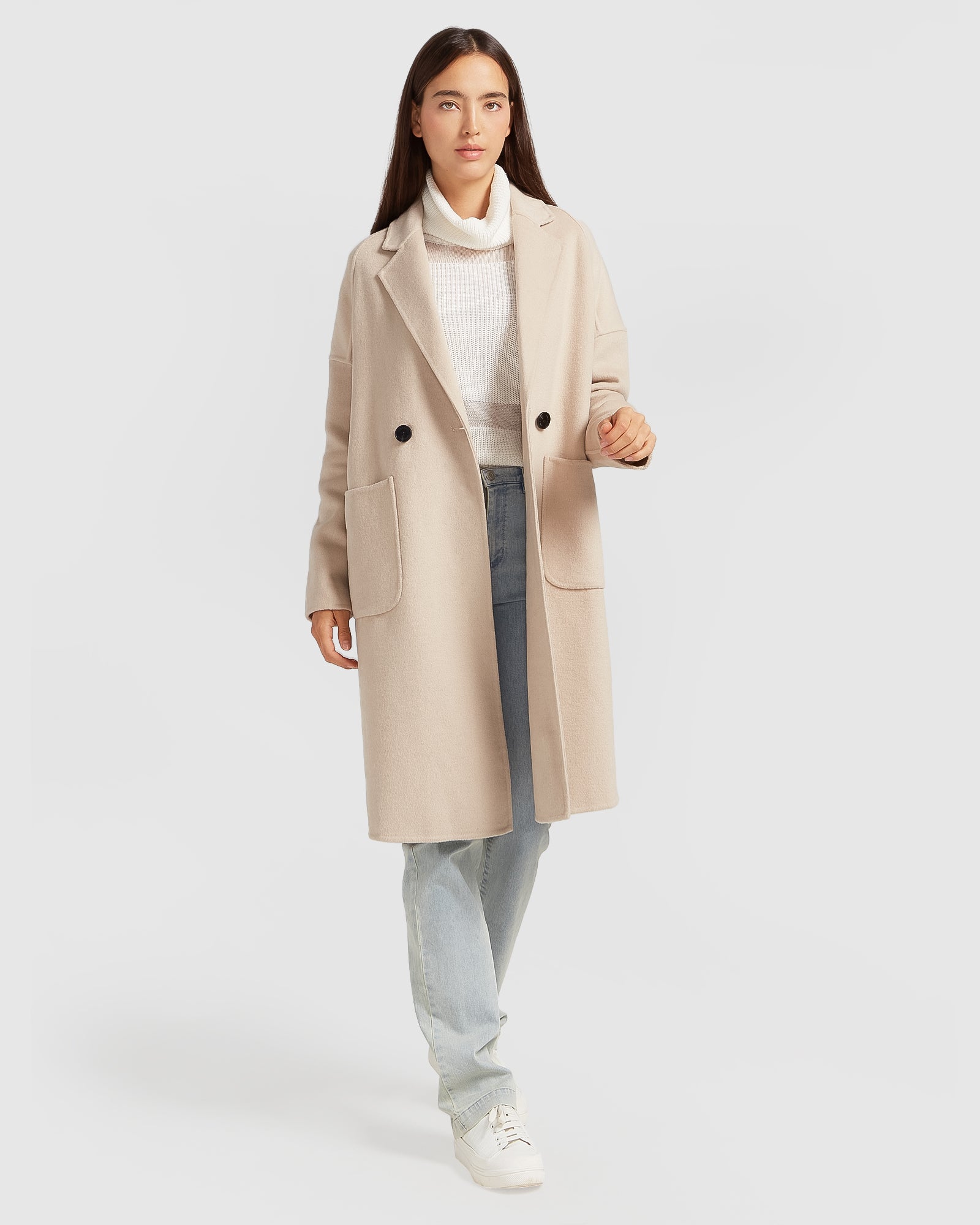 Publisher Double-Breasted Wool Blend Coat - Sand – Belle & Bloom
