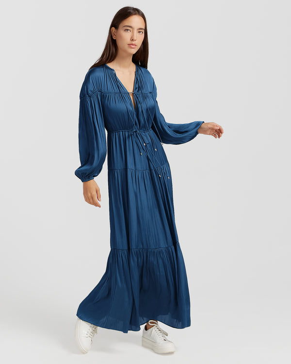 Window Seat Tiered Maxi Dress - Blue – Belle & Bloom