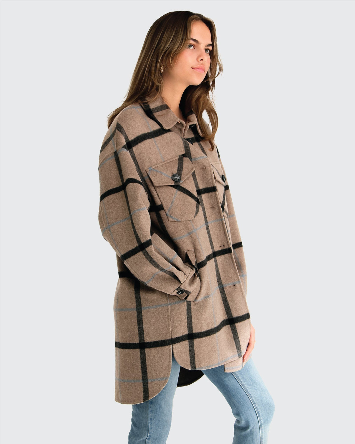 River's Edge Wool Blend Plaid Shacket - Oat Plaid – Belle & Bloom