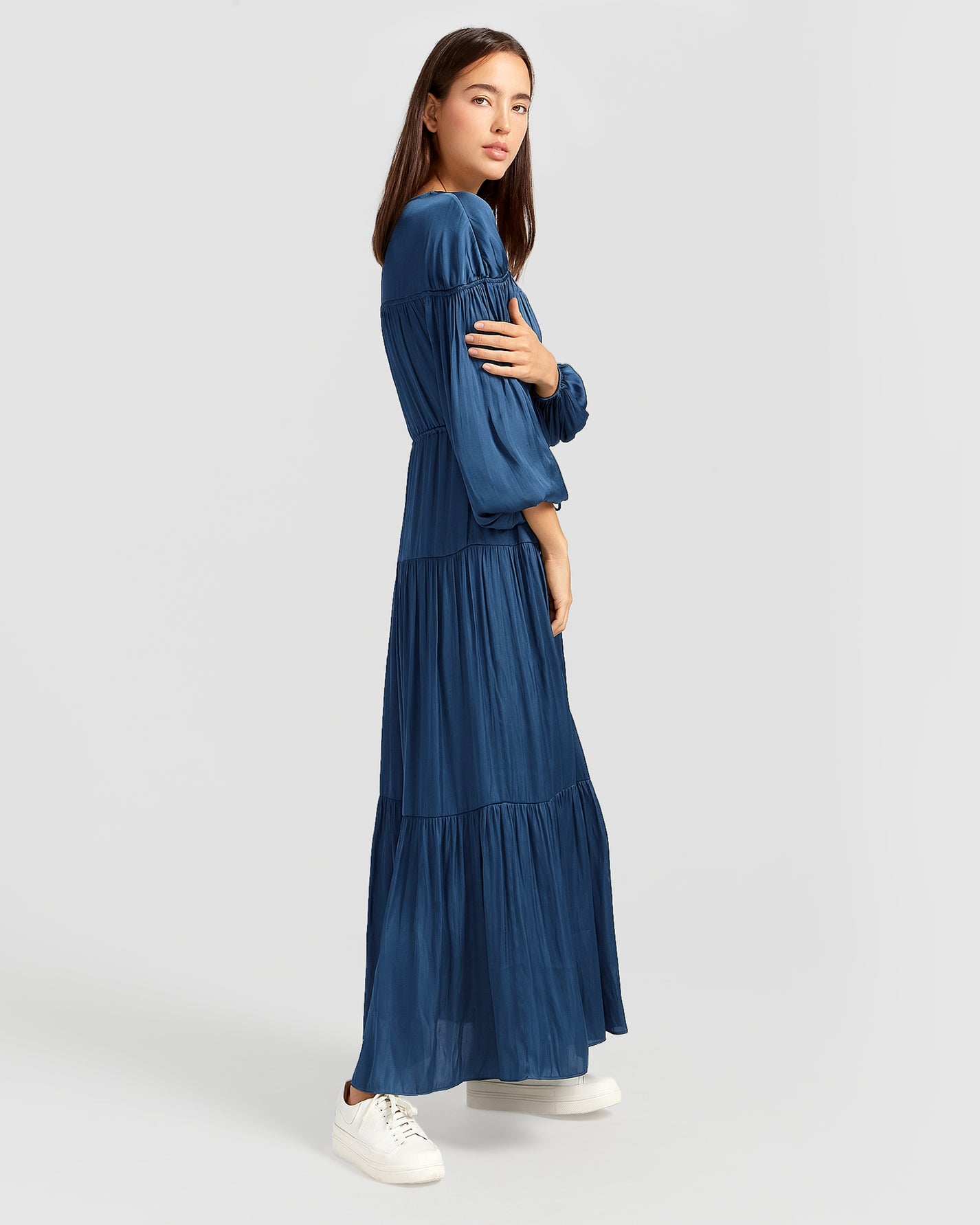 Window Seat Tiered Maxi Dress - Blue – Belle & Bloom