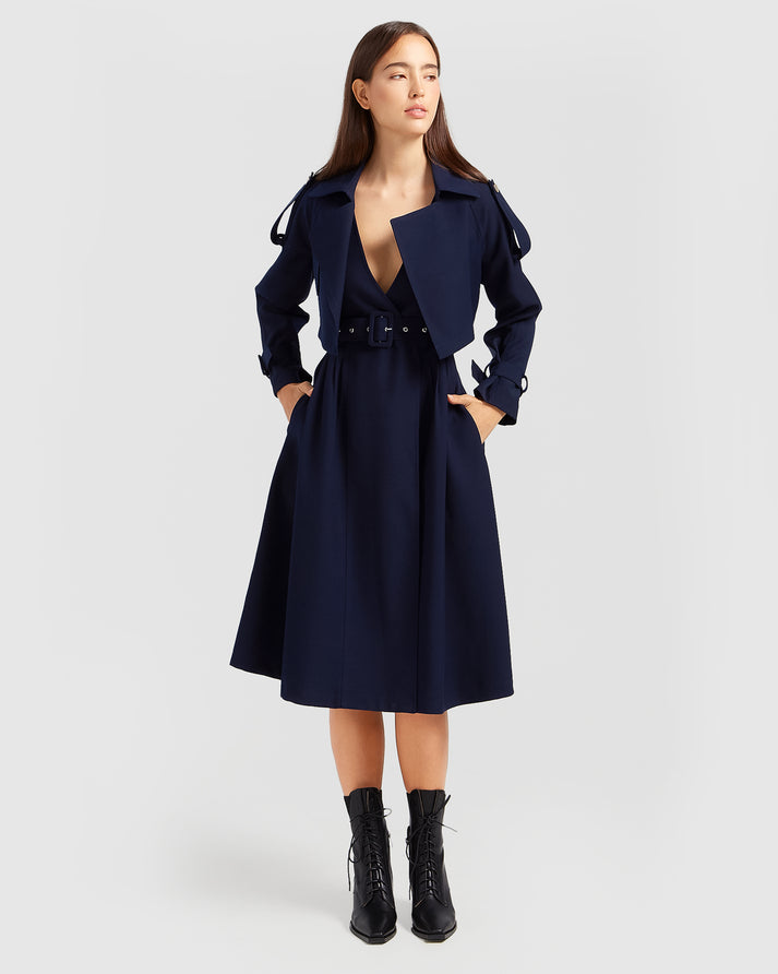 Manhattan Cropped Trench - Navy – Belle & Bloom