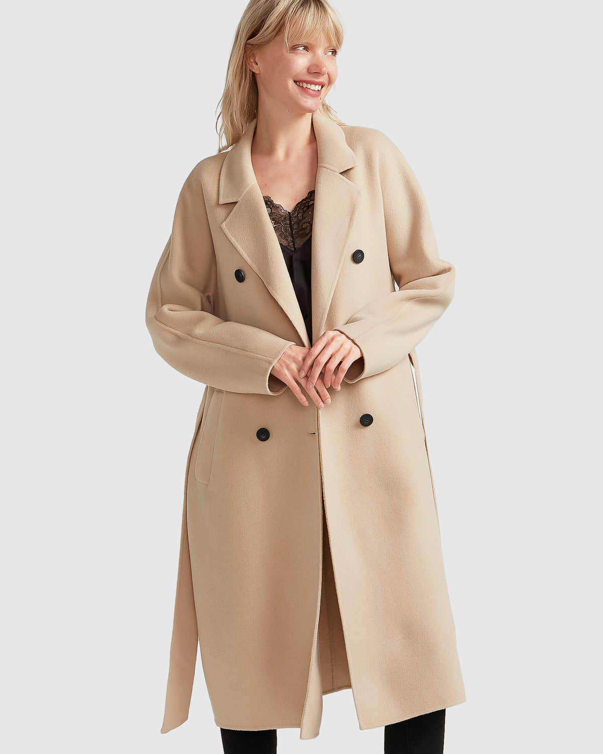 Boss Girl Double-Breasted Lined Wool Coat - Pale Oat – Belle & Bloom