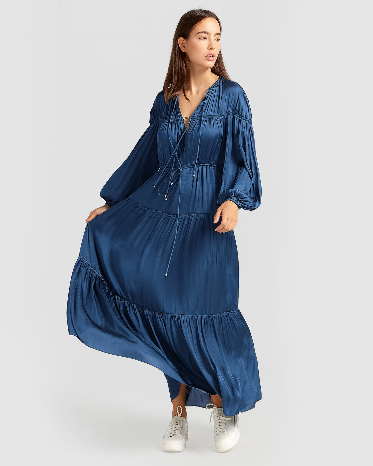 Window Seat Tiered Maxi Dress - Blue – Belle & Bloom