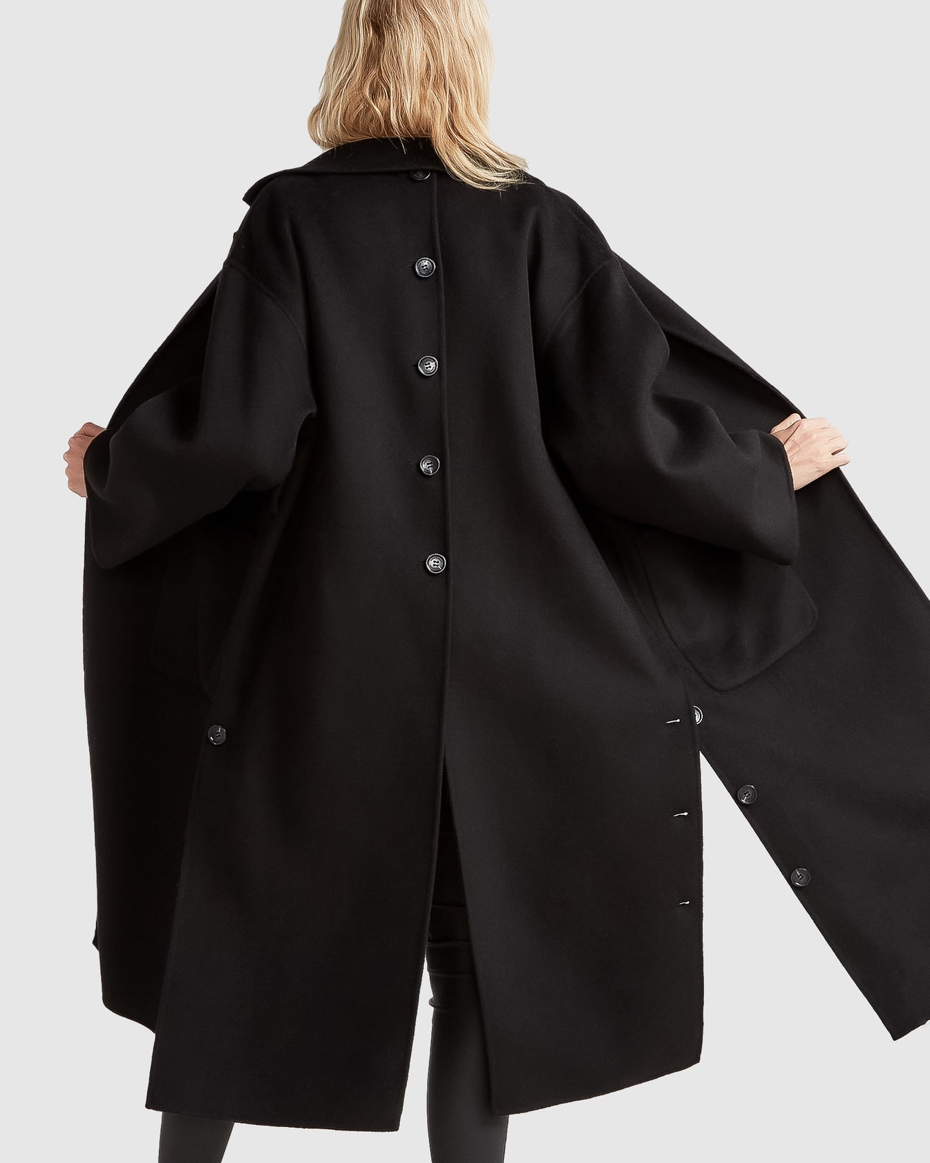 Wide Awake Wool Blend Split Hem Overcoat - Black – Belle & Bloom