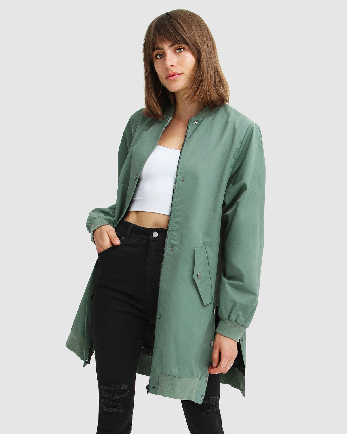 Chasing You Long Bomber Jacket - Military – Belle & Bloom